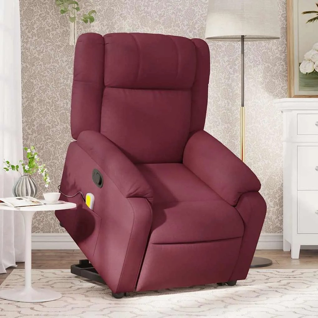 Zvedací masážní polohovací křeslo vínové textil 3205217