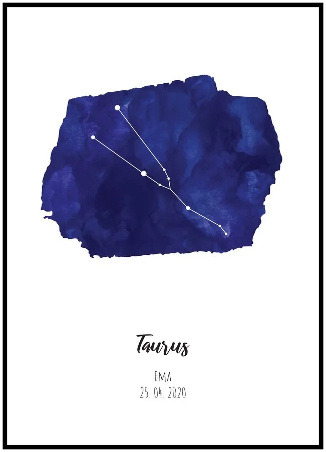 Plakát Znamení zvěrokruhu na míru Rozměr plakátu: 30 x 40 cm, Znamení zvěrokruhu: Beran, Barevné provedení: Tmavě modrá, Tvar podkladu: Kaňka
