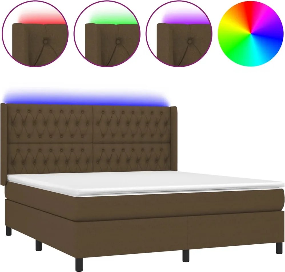 Box spring postel s matrací a LED tmavě hnědá 180x200 cm textil 3138576