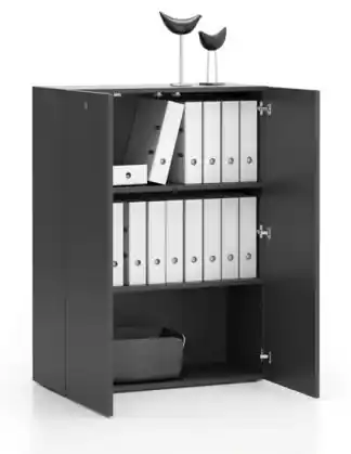 PLAN Nízká kancelářská skříňka SEGMENT, uzamykatelná, 2 police, 840 x 370 x  1140 mm, grafitová | BIANO