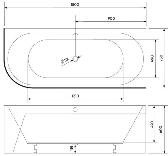 EBS Velvet Vana asymetrická 180x75 cm, pravá, bílá
