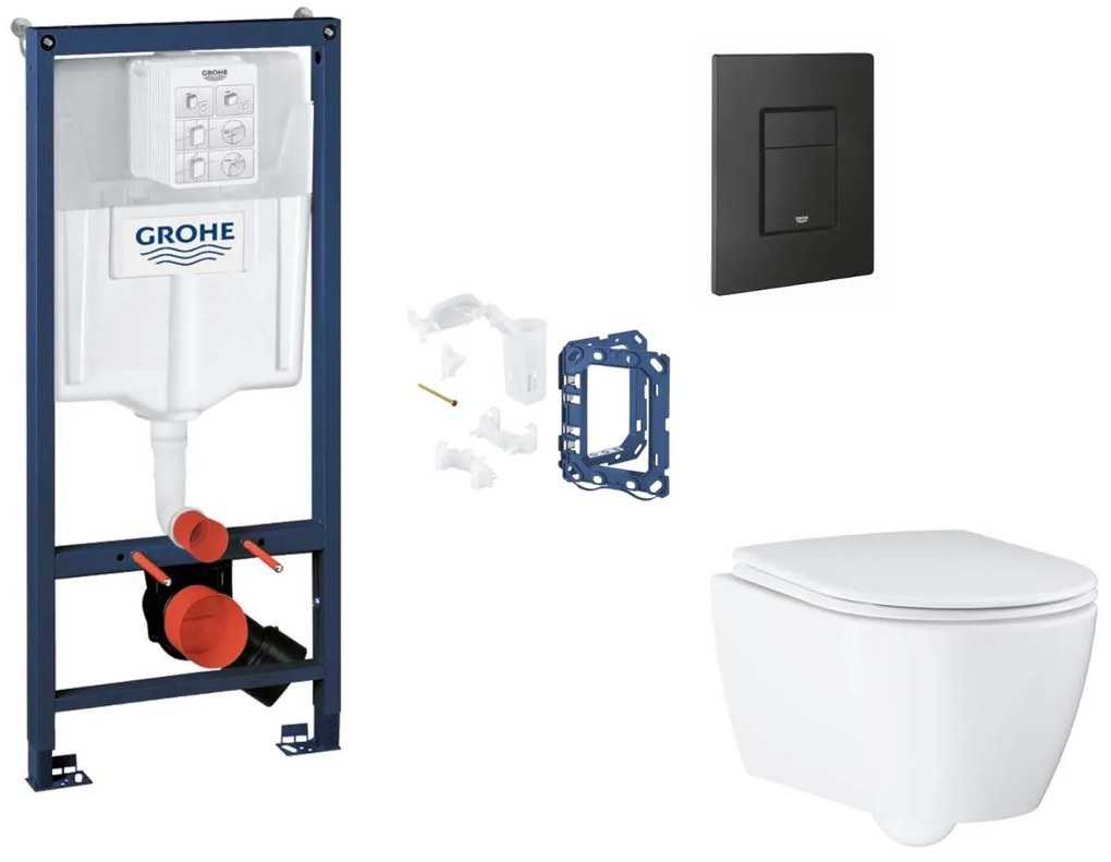 Grohe Rapid SL - Set předstěnové instalace, klozetu, sedátka SoftClose, tlačítka Even a sady pro vhazování tablet, phantom black SANI11BB5139