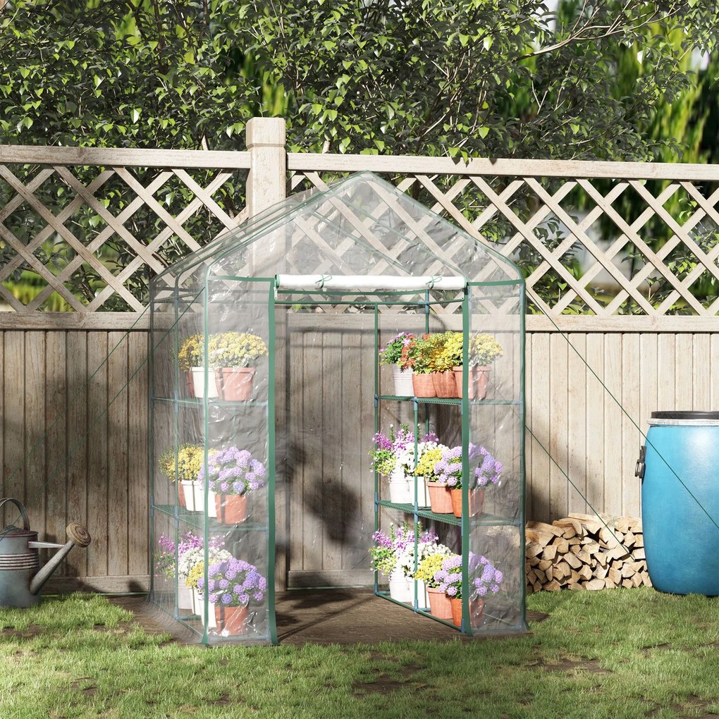 Outsunny PVC Zelená Skleník Zahradní Domek S 6 Policemi 143 x 195 cm
