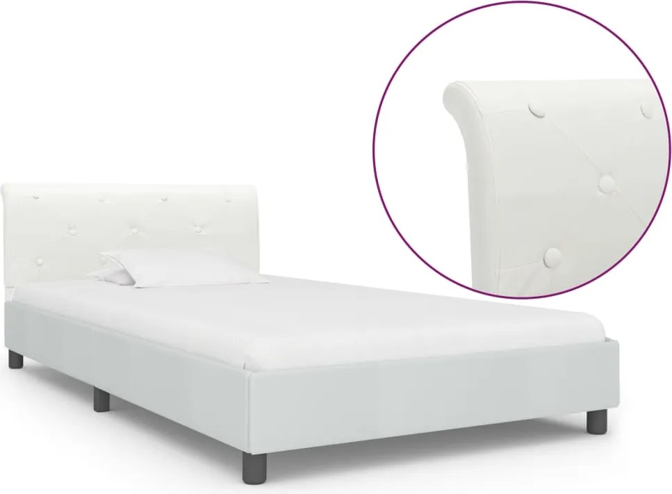 Rám postele bílý umělá kůže 100 x 200 cm 284871
