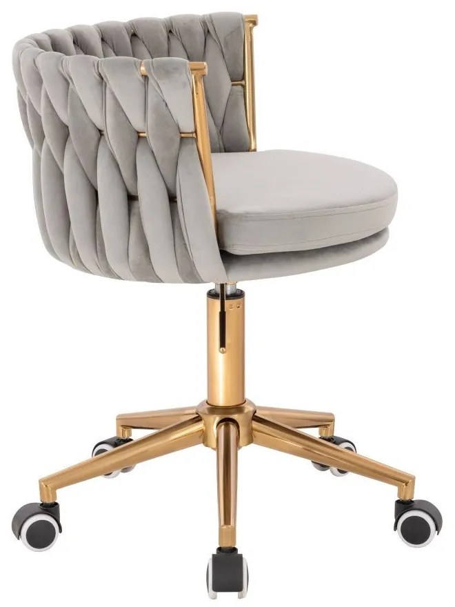 LuxuryForm DESIGN Otočná židle LYON VELUR na zlaté podstavě s kolečky - světle šedá