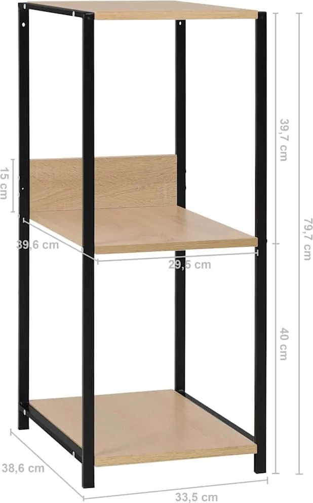 Malá rovná knihovna černá a dub 33,5 x 39,6 x 79,7 cm kompozit 288233