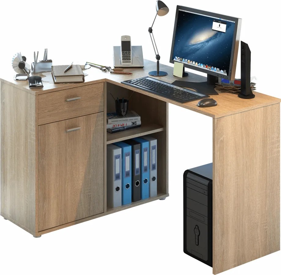 Rohový PC stůl, dub sonoma, KALIMERO