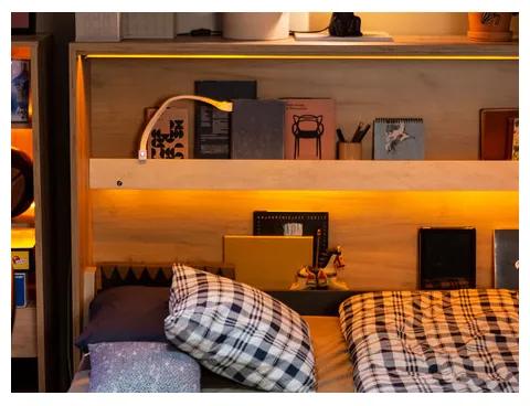 Sklápěcí postel Concept Junior - horizontální, Osvětlení: osvětlení LED, Barva: dub artisan / dub artisan + ocel + silk flou