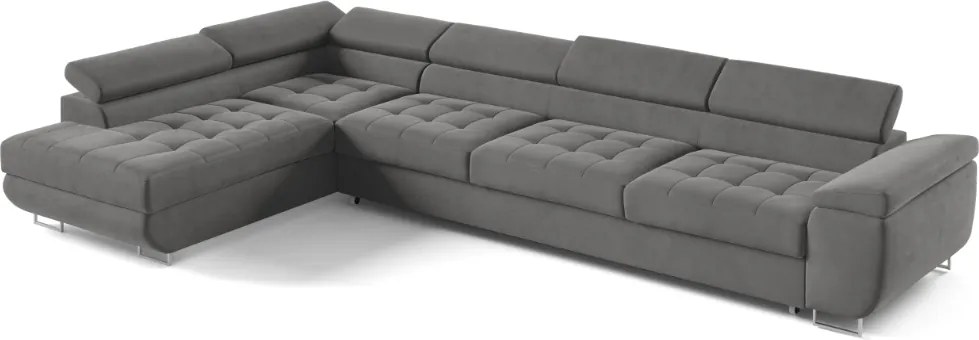 Rohová rozkládací sedací souprava do L AURORA, 331 cm, s úložným prostorem Roh pohovky: Pravý roh, Barva látky Kronos: Světle šedá (Kronos 53)