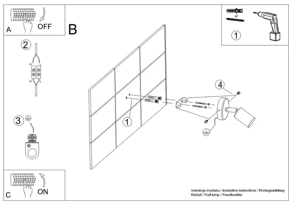 Černé nástěnné svítidlo ø 6 cm Brando – Sollux