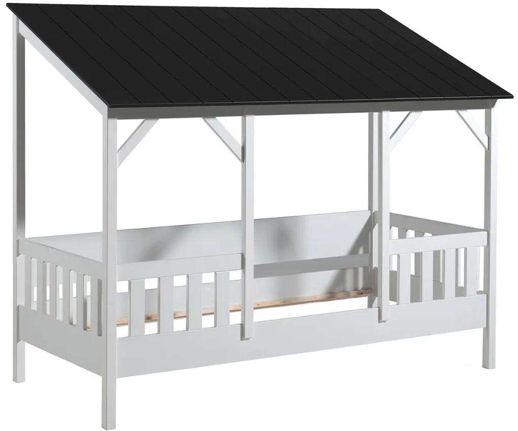 OnaDnes -20% Bílá dřevěná dětská postel Vipack Housebed 90 x 200 cm s černou střechou