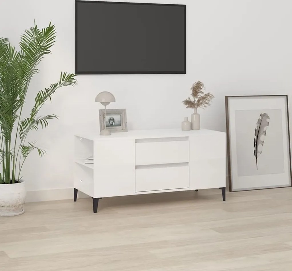 vidaXL TV skříňka 102x44,5x50 cm kompozitní dřevo [819609] Barva: bílá s vysokým leskem