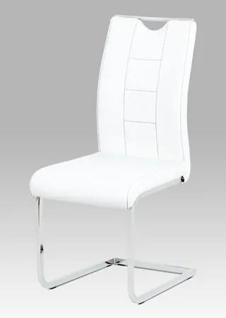 Autronic - Jídelní židle bílá koženka / chrom - DCL-411 WT