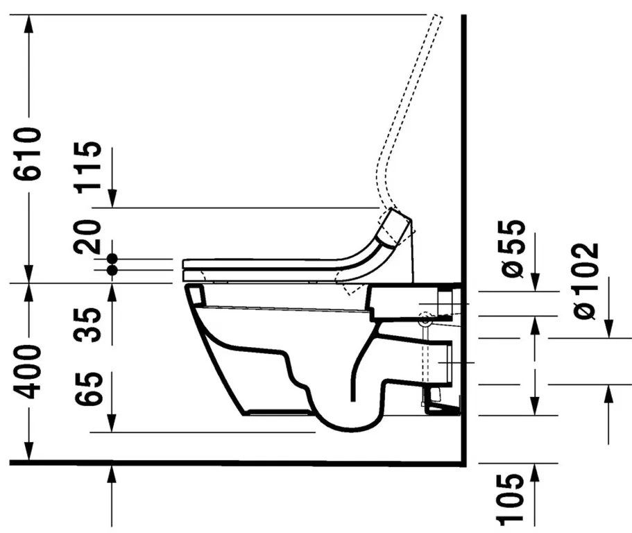 Duravit Starck 2 - závěsné WC 37,5 x 62 cm, pro Sensowash sedátka, bílé 2533590000