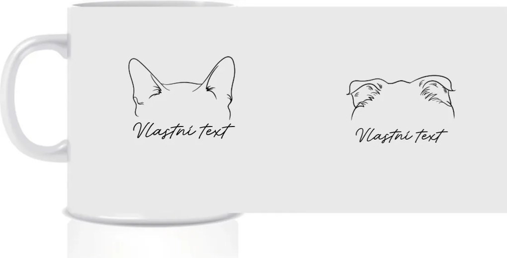 Personalizovaný klasický bílý keramický hrníček 300 ml se zvířecími oušky