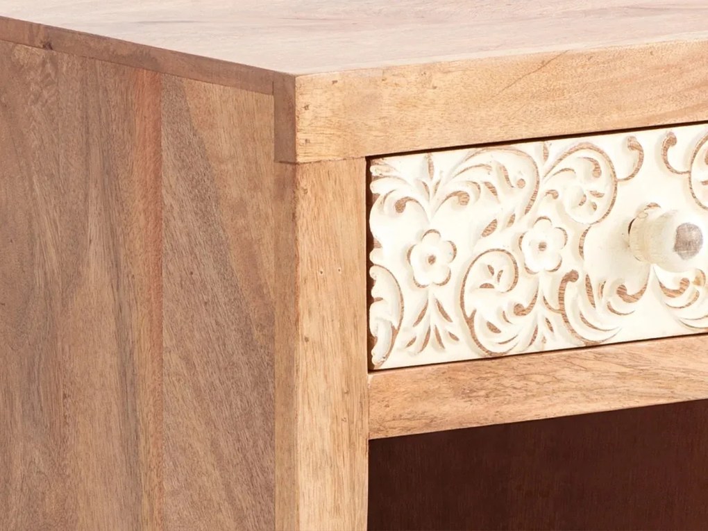furniture-nabytek.cz - Masivní noční stolek Delmar z mangového dřeva, lakovaný, hnědý – 40×40×45 cm