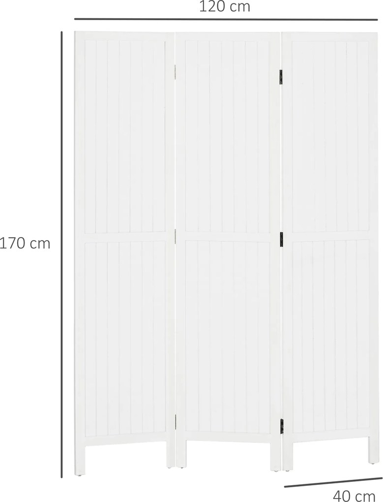 HOMCOM 3-panelový skládací paravan 120x1,8x170 cm, prvek soukromí, rustikální styl pro kancelář, ložnici a obývací pokoj, bílý