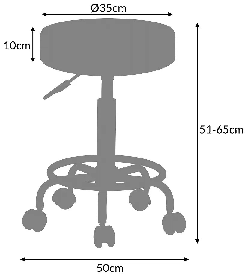 Taburetka na kolečkách OXANA s opěrkou na nohy, Ø35cm, černá Casaria