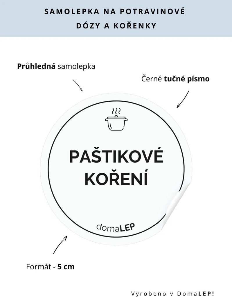 Samolepka na kořenky PAŠTIKOVÉ KOŘENÍ průhledná 5 cm tučné písmo