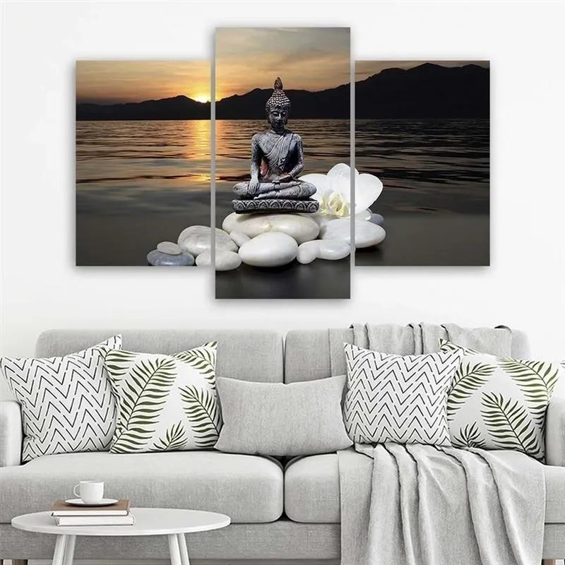 Obraz na plátně třídílný Buddha Zen Západ slunce - 60x40 cm