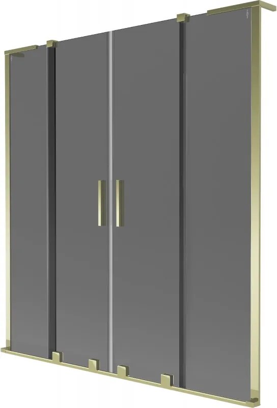 Mexen Velar L Duo, 2-křídlová posuvná vanová zástěna 150 x 150 cm, 8mm šedé sklo, zlatá lesklá, 896-150-003-42-50