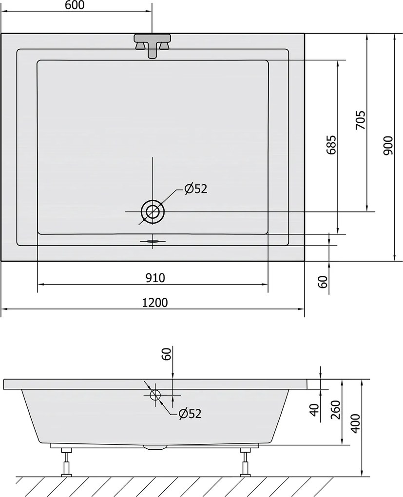Polysan, DEEP hluboká sprchová vanička obdélník 120x90x26cm, bílá, 72383