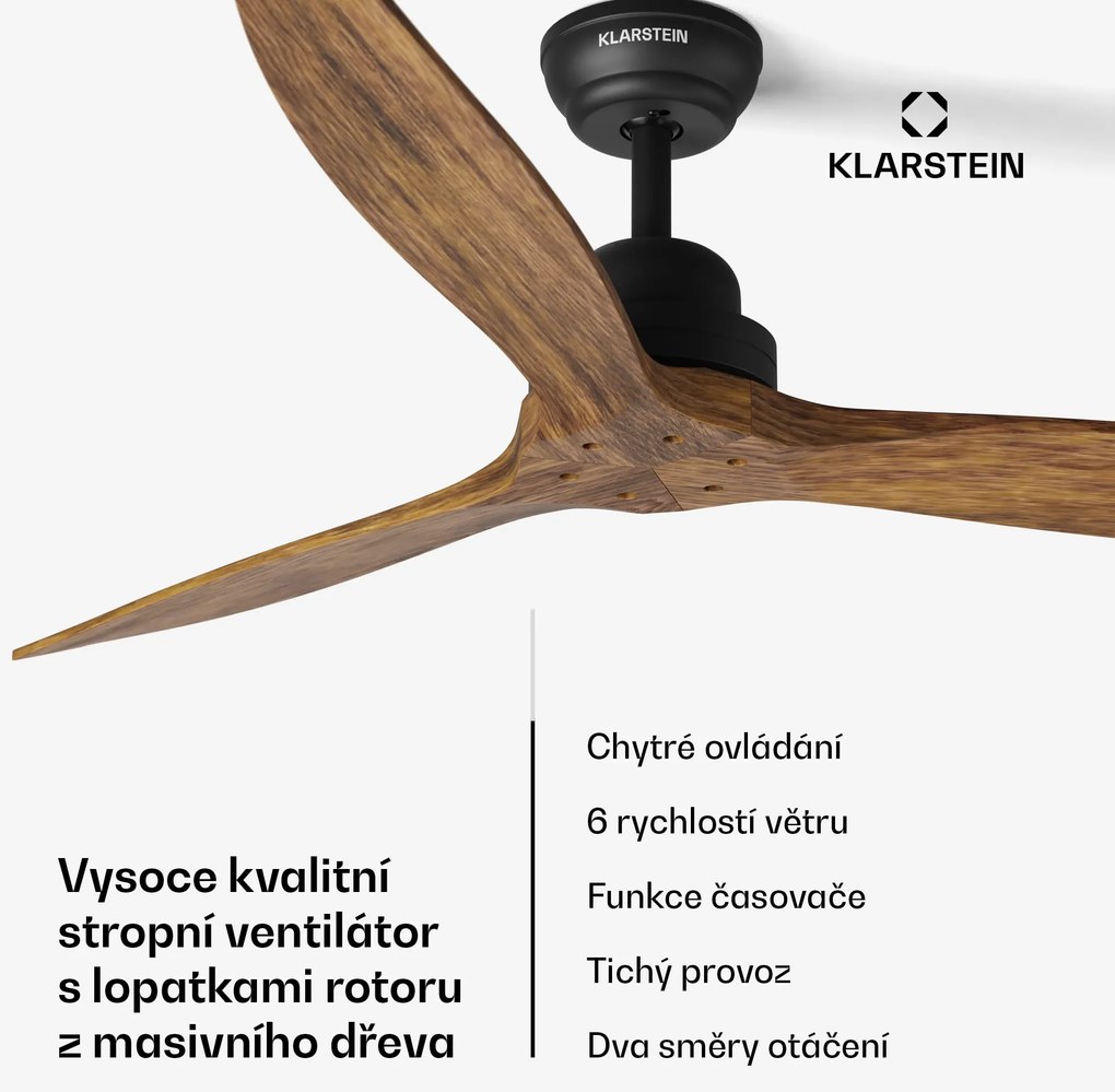 Klarstein Santa Elena 52", Ø 132 cm stropní ventilátor, 10260 m³/h, lopatky z pravého dřeva, 6 nastavení rychlosti, dálkové ovládání