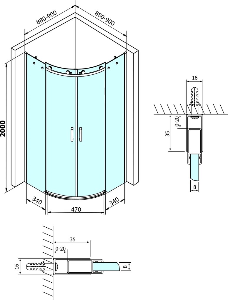 Gelco Dragon GD4490 sprchový kout 90 x 90 cm čtvrtkruhový
