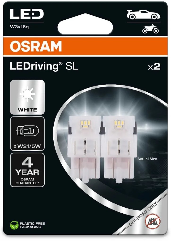 Led autožárovka osram ledriving sl w21/5w studeně bílá 6000k 12v dva kusy v balení