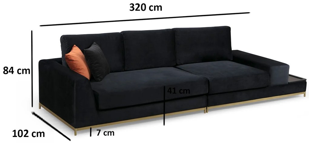 Hanah Home Čtyřmístná pohovka LINE s odkládacím stolkem černá 560ARE1315