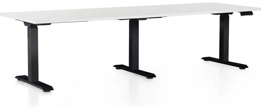 Výškově nastavitelný stůl OfficeTech Long, 240 x 80 cm, černá podnož, bílá