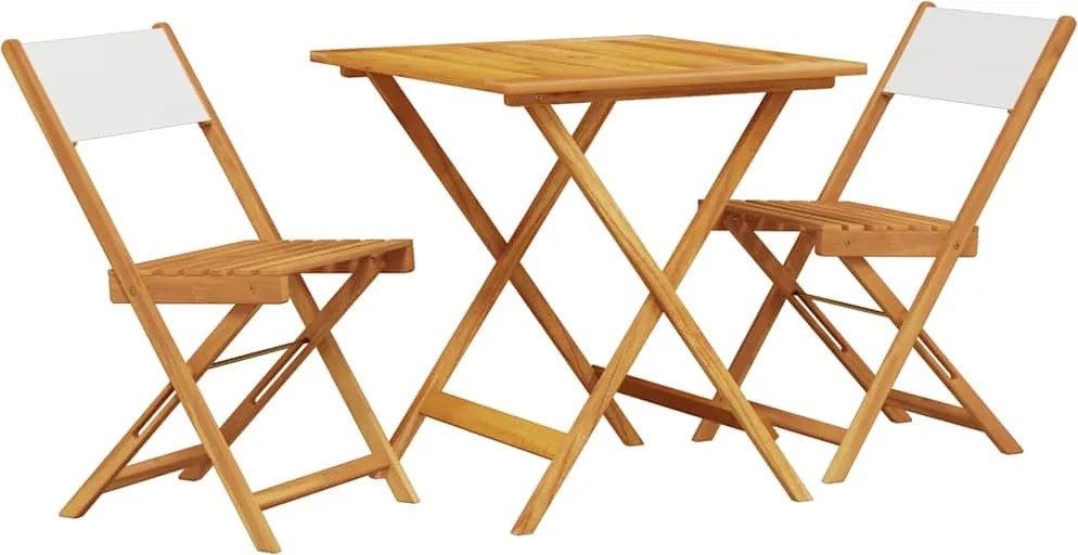 3dílný bistro set krémově bílý textil a masivní dřevo 3281868