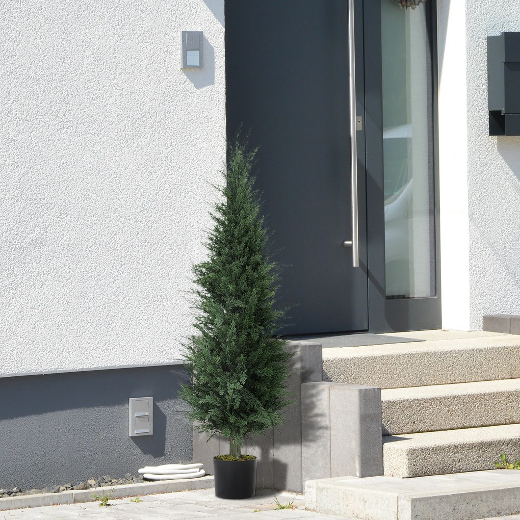 HOMCOM Velký Umělý Cypřiš 120 cm, Umělé Rostliny v Květináči, UV Odolný Umělý Cypřiš pro Dekoraci Obývacího pokoje, Ložnice, Kanceláře a Balkonu