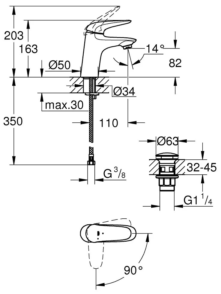 GROHE Wave - Páková umyvadlová baterie, velikost S, chrom 23583001