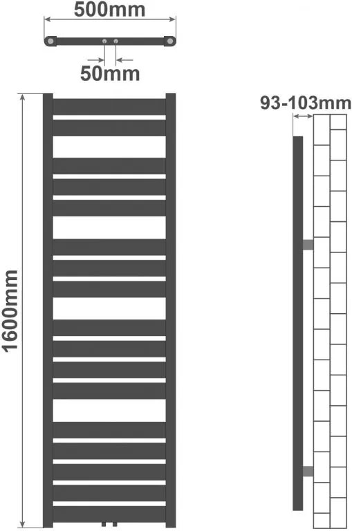 AQUAMARIN Vertikální koupelnový radiátor, 1600 x 500 mm