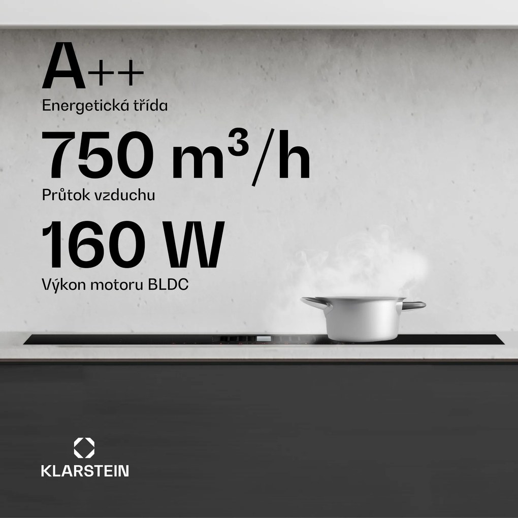 Klarstein AirJet Hybrid Down Air System, Indukční varná deska s integrovanou digestoří, 745 m³/h, EEK A++