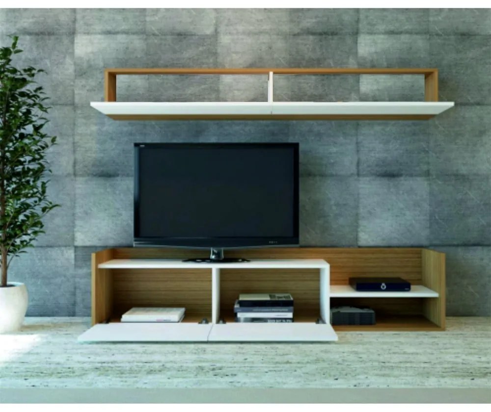 Bílá/přírodní TV sestava v dekoru exotického dřeva 180x40 cm Kale – Kalune Design