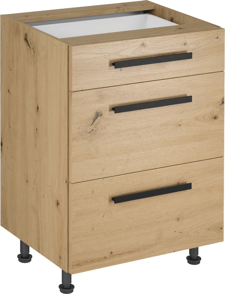 Spodní skříňka, dub artisan, s úchytkami, LANGEN D60S3 U