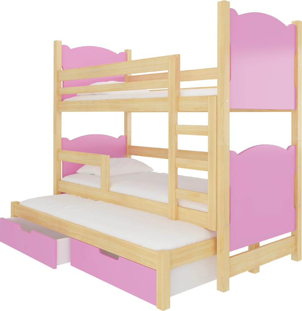 ADRK Furniture Patrová postel pro tři osoby s matracemi LETICIA CH-Let-PIN+P-D039