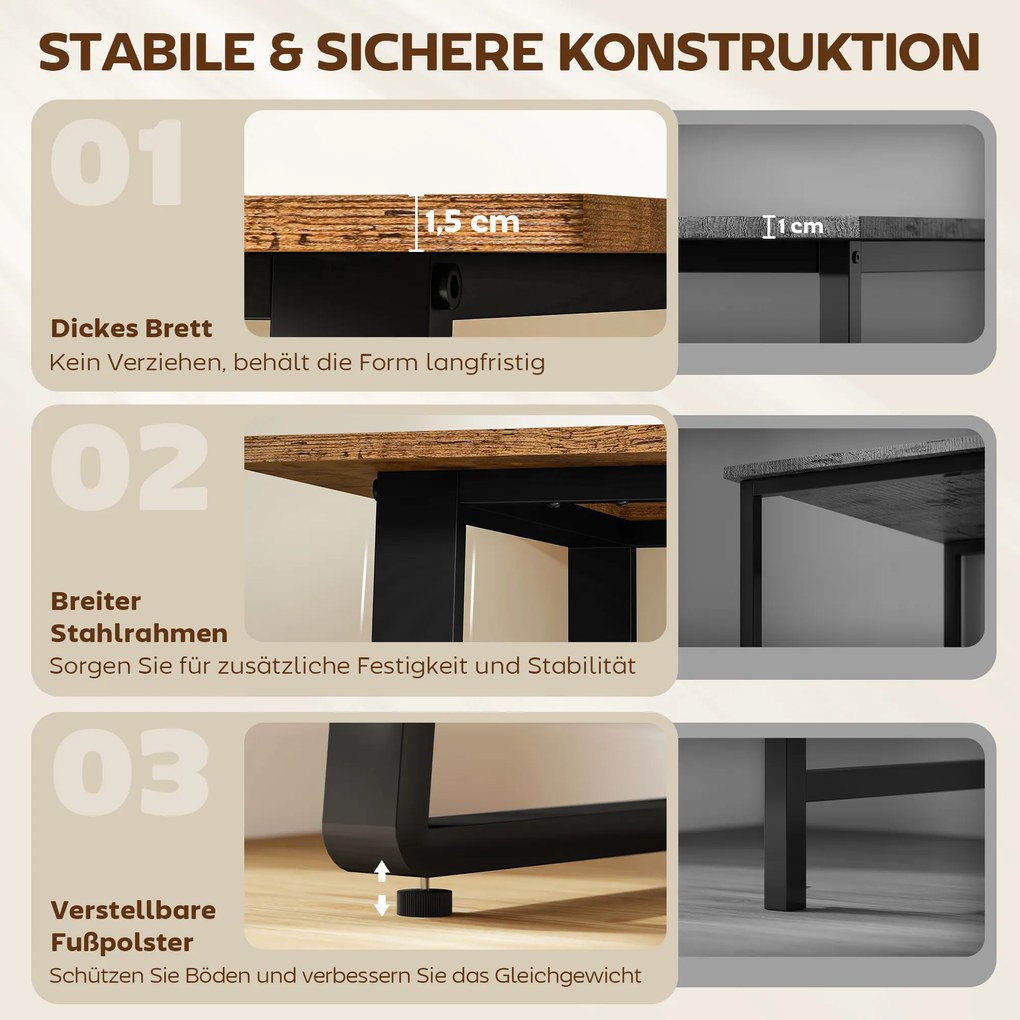 HOMCOM Psací stůl, počítačový stůl s ocelovým rámem, kancelářský stůl PC stůl 120x60x76 cm rustikálně hnědá + černá