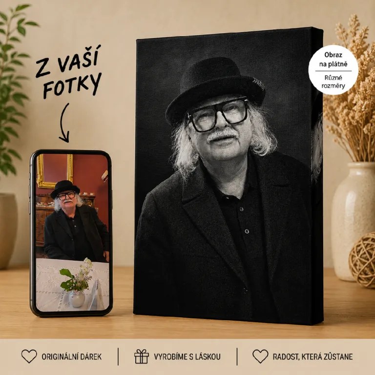 Foto obraz z vlastní fotky na plátno – Pánský černý studiový portrét Rozměry obrazu: 80 x 120 cm