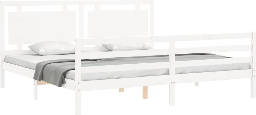 Rám postele s čelem bílý 200 x 200 cm masivní dřevo 3194072