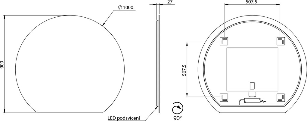 Sapho Sapho, DARA CUT LED podsvícené zrcadlo 20W, ø 100x90cm, topná folie, 34900CI
