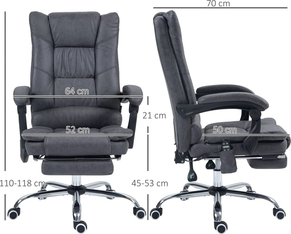 Vinsetto Kancelářská Židle s Vzduchovým Masážním Ergonomickým Designem, S Hřejivým Bederním Polštářem, Funkcí Nákledu, Opěrkou na Nohy, Výškově Nasta…