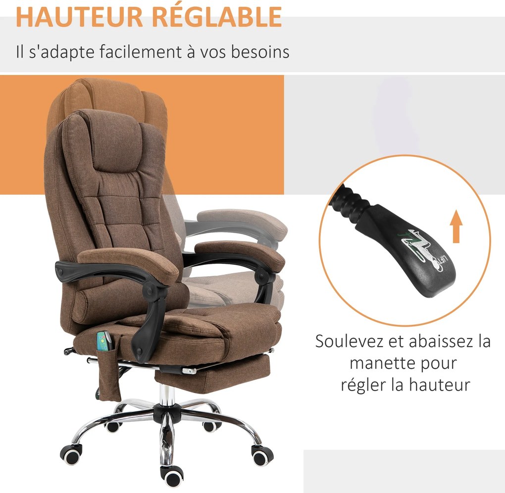 Vinsetto Masážní a Hřejivá Kancelářská Židle Ergonomická Kancelářská Židle S Nastavitelnou Výškou Sklopné Zádové Opěrky S Odkládacím Podnožím + Integ…