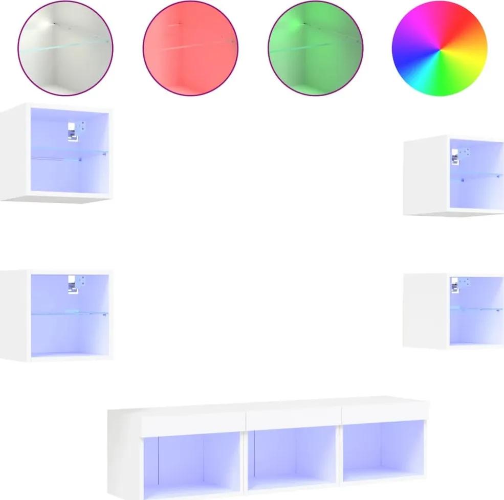 vidaXL 7dílná obývací stěna s LED osvětlením kompozitní dřevo [3216583] Barva: Bílá