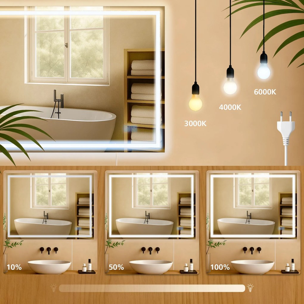 Koupelnové zrcadlo Jaffrey 70x100 bez Bluetooth – čiré sklo
