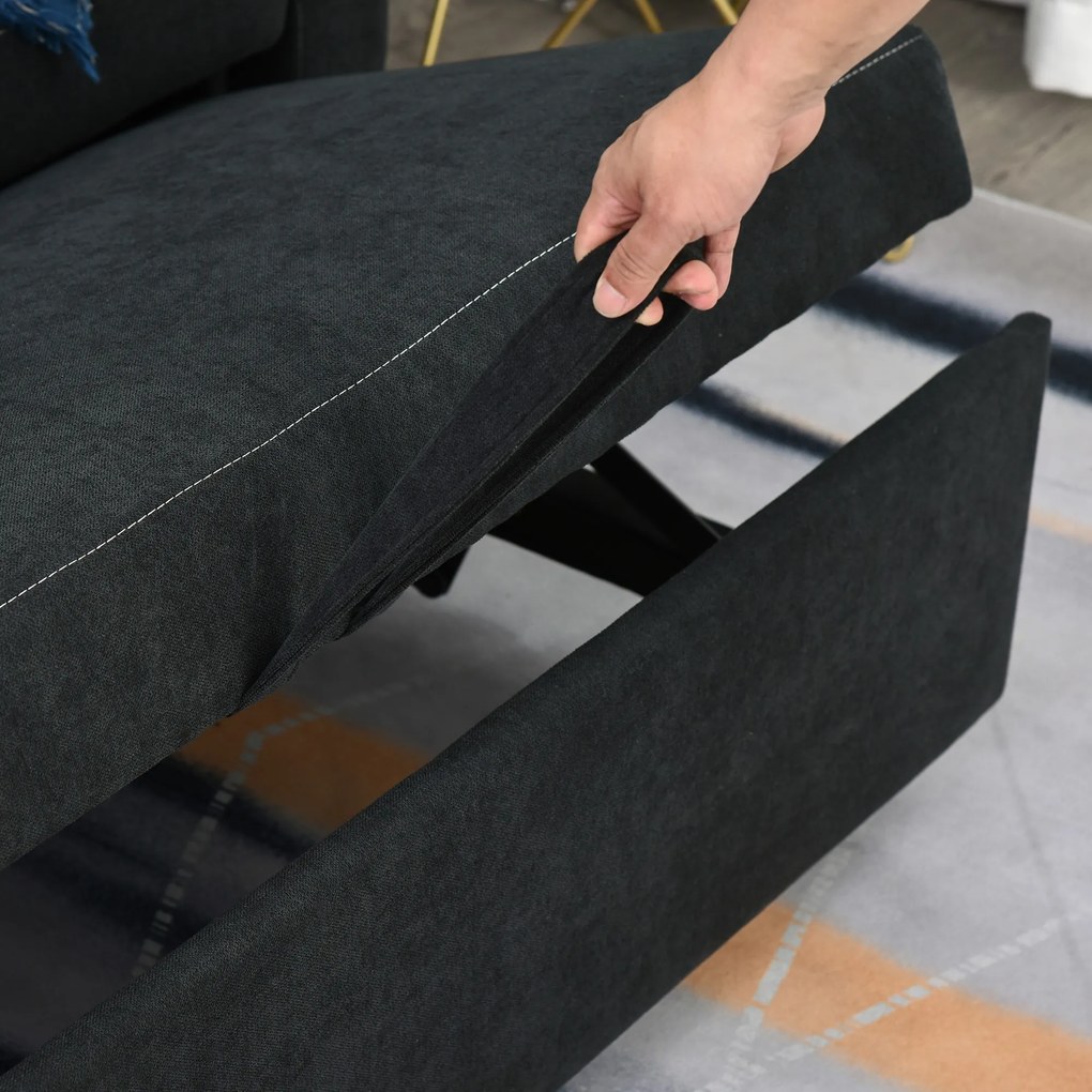 HOMCOM Rozkládací pohovka 2místná s funkcí spánku nastavitelný úhel látková pohovka černá 148 x 82 x 89 cm do obývacího pokoje | Aosom.de