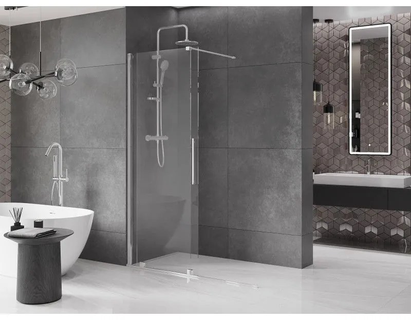Mexen Velar, posuvné dveře do otvoru typ Walk-In 140 cm, 8mm čiré sklo, chromová, 871-140-000-03-01