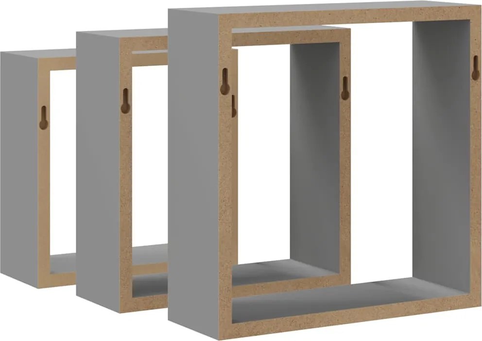 Nástěnné police kostky 3 ks šedé MDF 323951